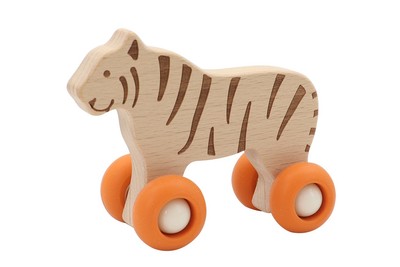 Kaper Kidz Wooden Tiger with Silicone Wheels - Animal Push Toy for Kids ...