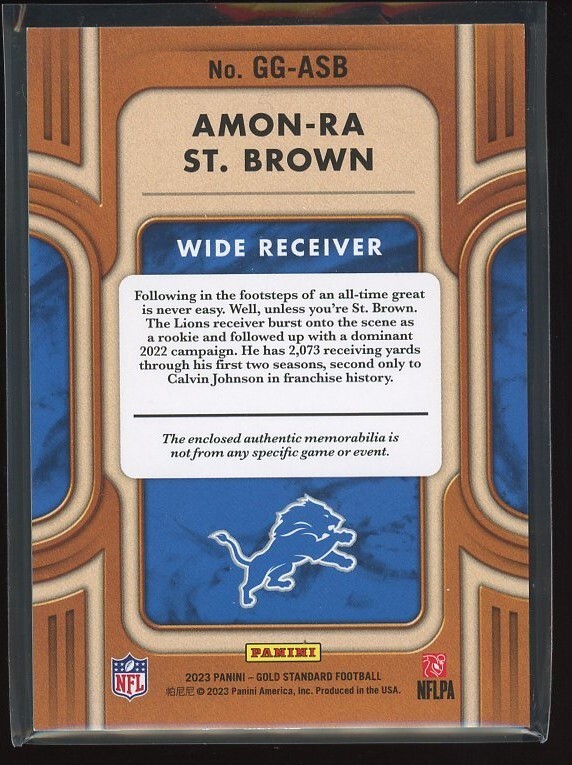 2023 Gold Standard #GG-ASB Amon-Ra St. Brown Gold Gear Patch #/299 | eBay