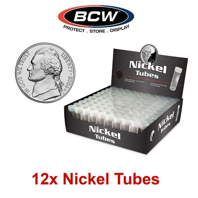 Lot of 12 Plastic Coin Tubes Storage Box Round Clear Tube With Cap for ...