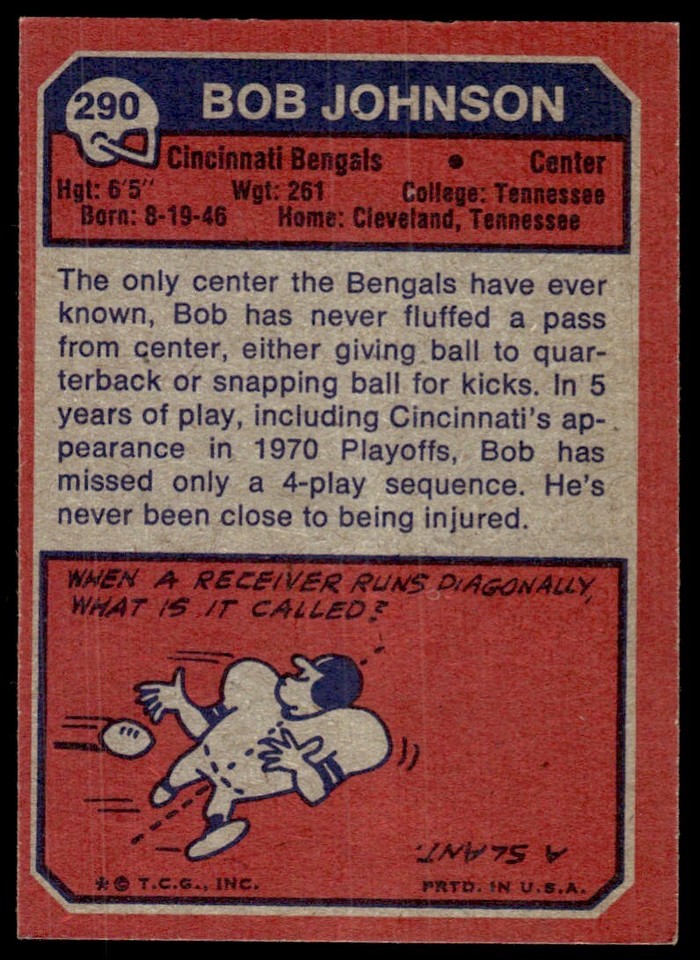 1973 TOPPS BOB JOHNSON CINCINNATI BENGALS #290 | eBay