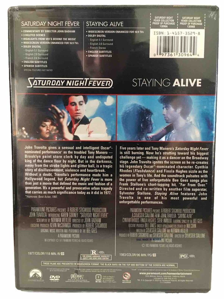 Saturday Night Fever / Staying Alive (DVD, 2008) Saturday Night Fever ...