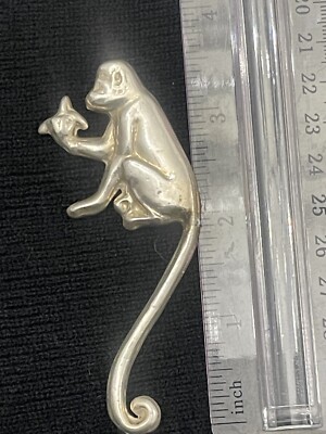 Vintage Sterling Silver Monkey Holding The Banana Brooch Pin Mexico ...