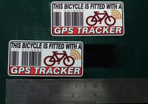 This Bicycle Is Fitted with a GPS Tracker Sticker Decal x2 alarm anti ...