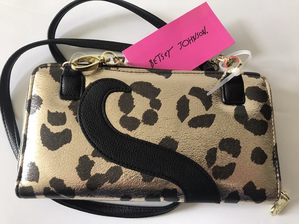 WOMEN'S BETSEY JOHNSON CHEETAH WALLET ON A STRING WALLET CROSS BODY NWT ...