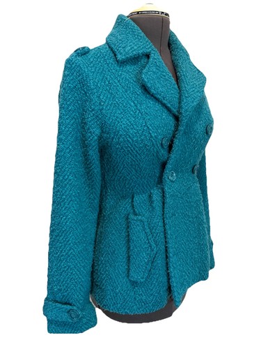 BillaBong Jacket Womens M Shawna Tweed Teal Coat Double Breasted ...