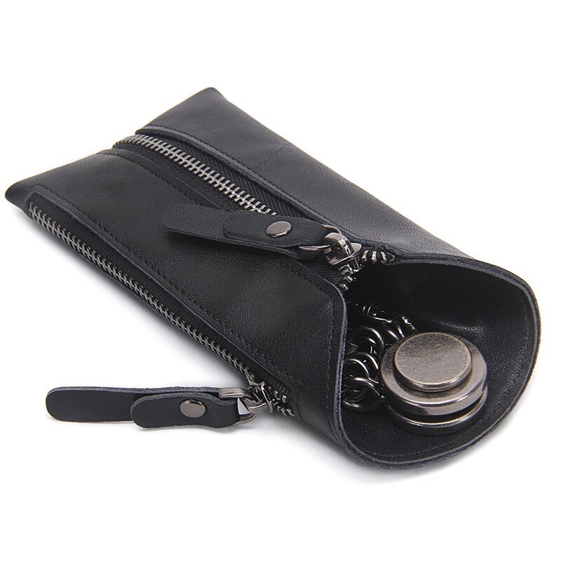 Genuine Leather Car Key Wallet Men Holder Zipper Case Housekeeper Keys ...