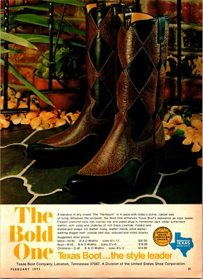 Texas Harlequin Cowboy Boot Print Ad Ephemera Wall Decor | eBay