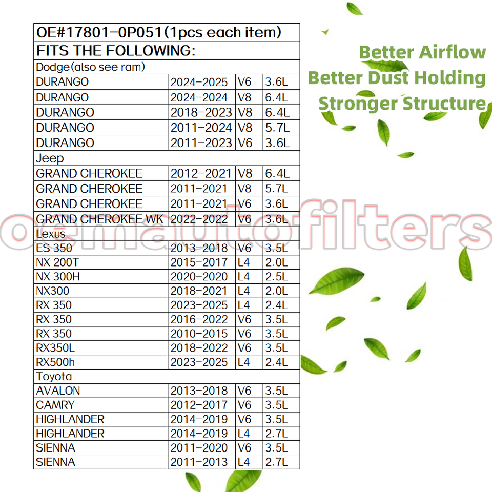 OEM Engine Air Filter 17801-YZZ11 Lexus Camry Chrysale RX35 17801-0P051 ...