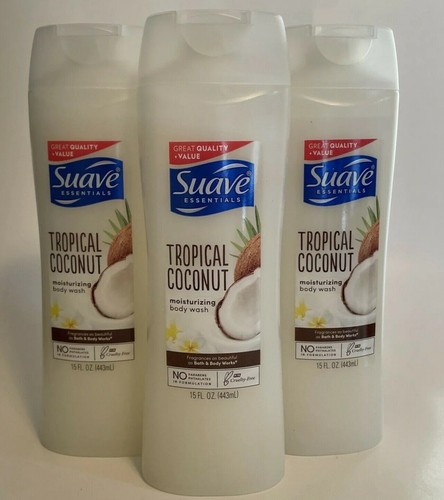3 Suave Essentials Tropical Coconut Moisturizing Body Wash 15 oz ea ...