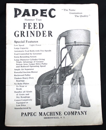 PAPEC MACHINE COMPANY HAMMER TYPE FEED GRINDER FARM ADVERTISING ...
