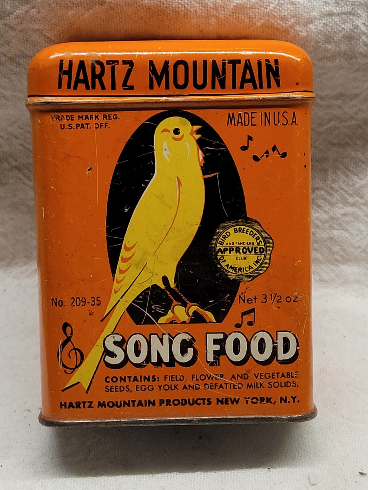 VINTAGE HARTZ MOUNTAIN SONG FOOD BIRD FOOD TIN NICE GRAPHICS COLORFUL ...