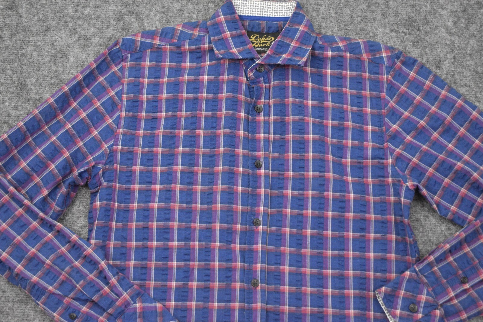 Dukes Bark Shirt Small Plaid Chiffon Button Up Long Sleeve Flip Cuff ...