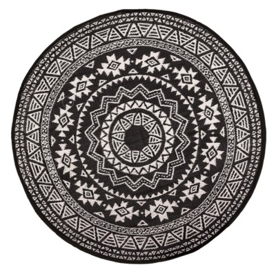 Round Outdoor Rug Black White Reversible Large 180 cm Waterproof Garden ...