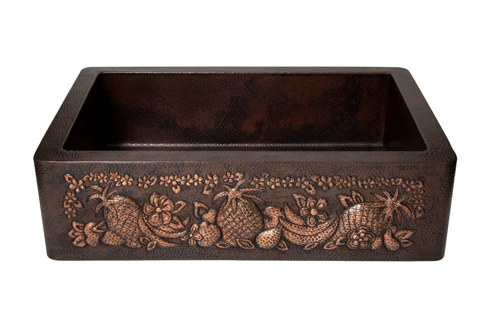 Farmhouse Bronze Copper Kitchen Sink: 33x22" w/ Fruits Design on Apron ...