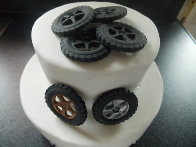 6 Edible fondant Bike/Motorbike/Car Wheels cake and cupcake toppers ...