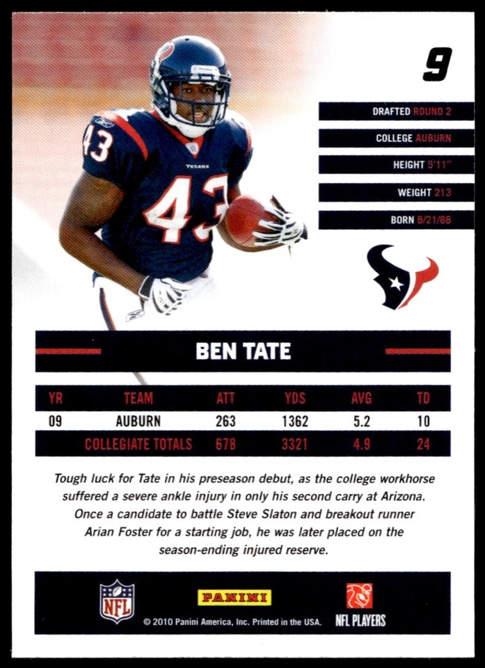 Ben Tate Houston Texans 2010 Donruss Rated Rookie #9 | eBay