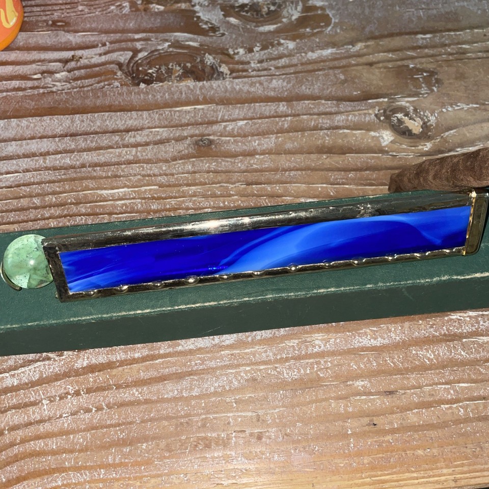 Triangular Vintage Cobalt Art Stained Glass and Brass Kaleidoscope With ...