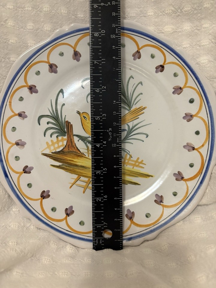 Decor Nevers France Antique Hand Painted Plate Yellow Bird Wall Decor 9 ...