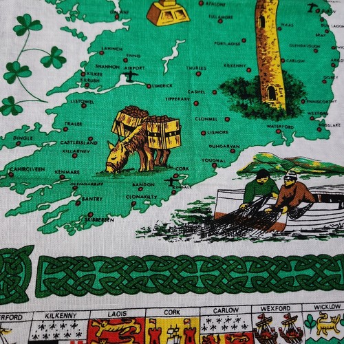 Irish Tea Towel Ireland Map Coats of Arms Made in Ireland Linen 28" x ...