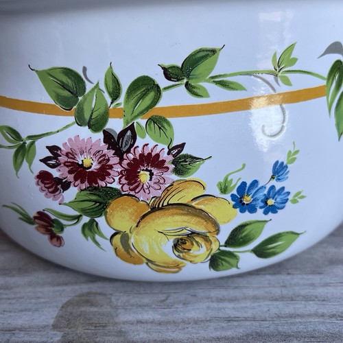 RARE Wiener Email Austria COOKING POT WITH LID Colorful Floral ...