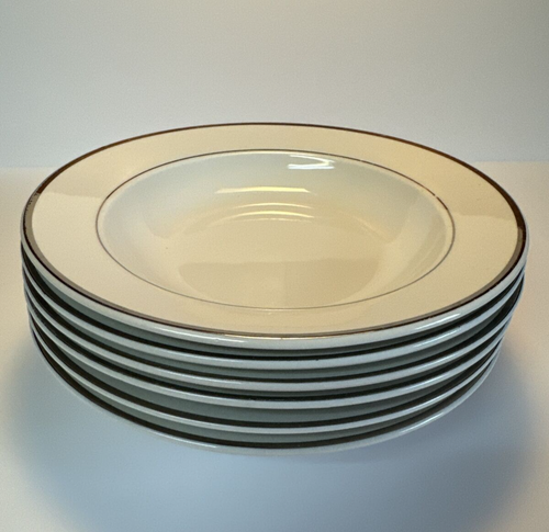 Set of 6 Vintage WALLACE Porcelain Flat Rim Soup Bowl White Platinum ...