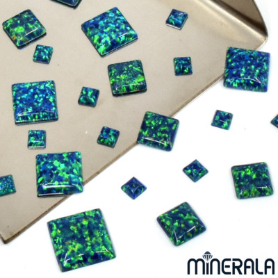 BLUE WITH GREEN SQUARE SHAPE SYNTHETIC LAB CREATED OPAL CABOCHON ...
