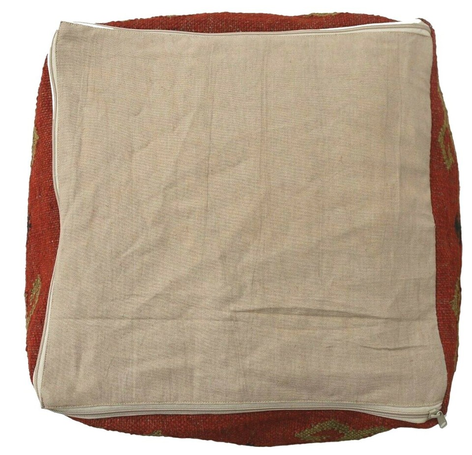 Rustic Jute Wool Pouf Cover Kilim Ottoman Cover Handwoven Footstool ...
