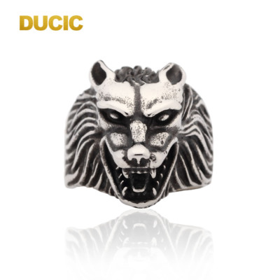 DUCIC 9 10 11 Size Vintage Punk Retro Stainless Steel Dog Wolf Hyena ...