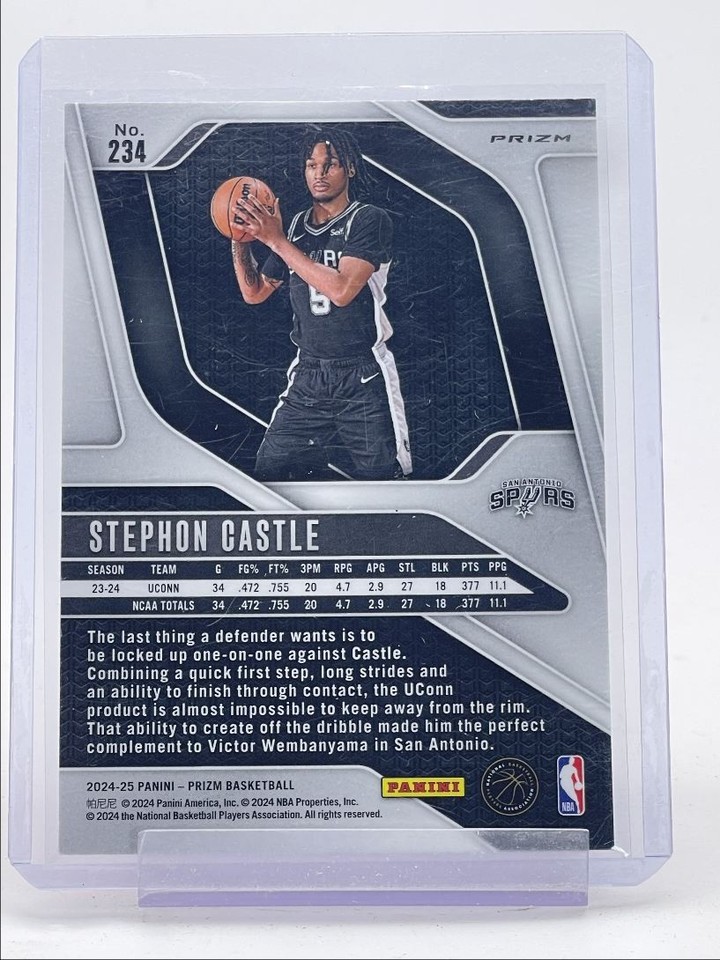 STEPHON CASTLE 2024-25 PRIZM ROOKIE PINK ICE SPURS CORNER ISSUE RC ...