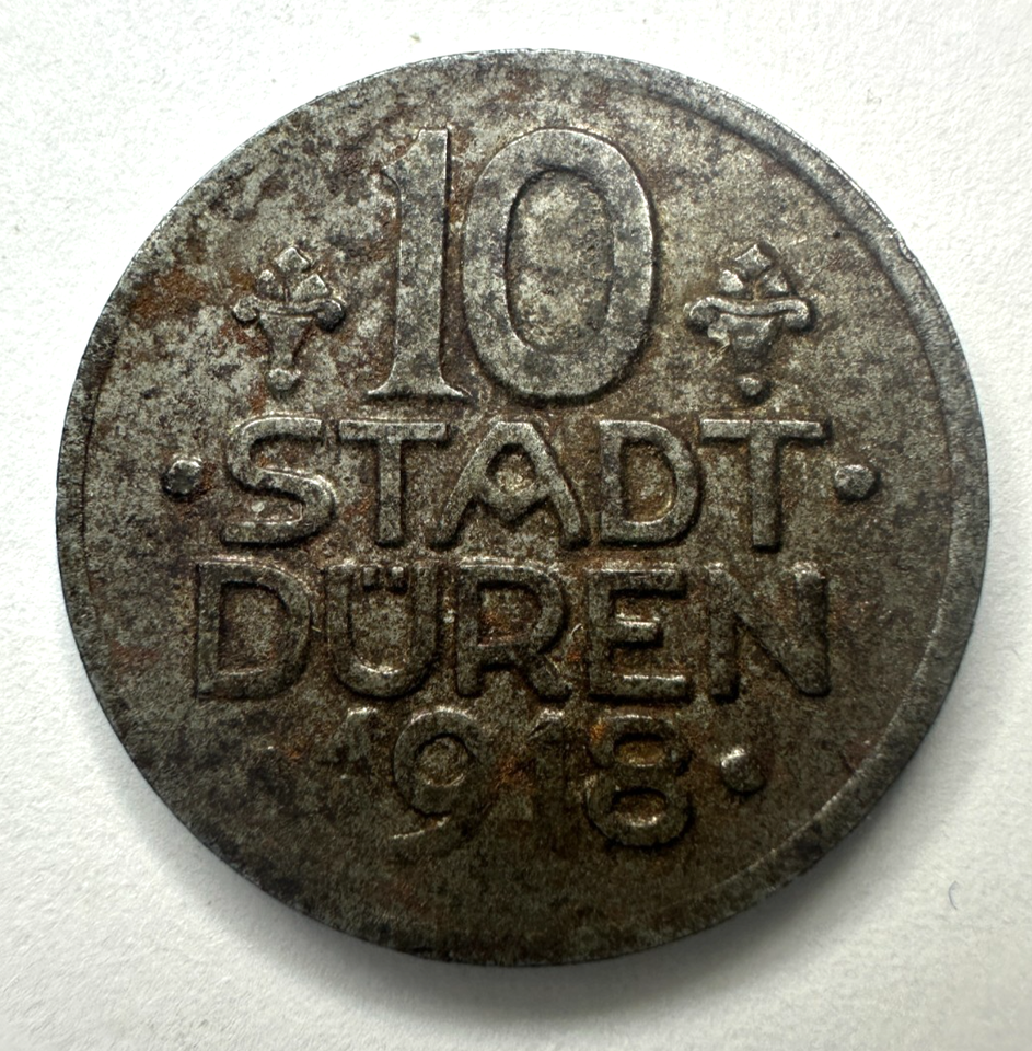 1918 Germany WW1 Stadt Duren 10 Pfennig Emergency Money Coin, Iron | eBay