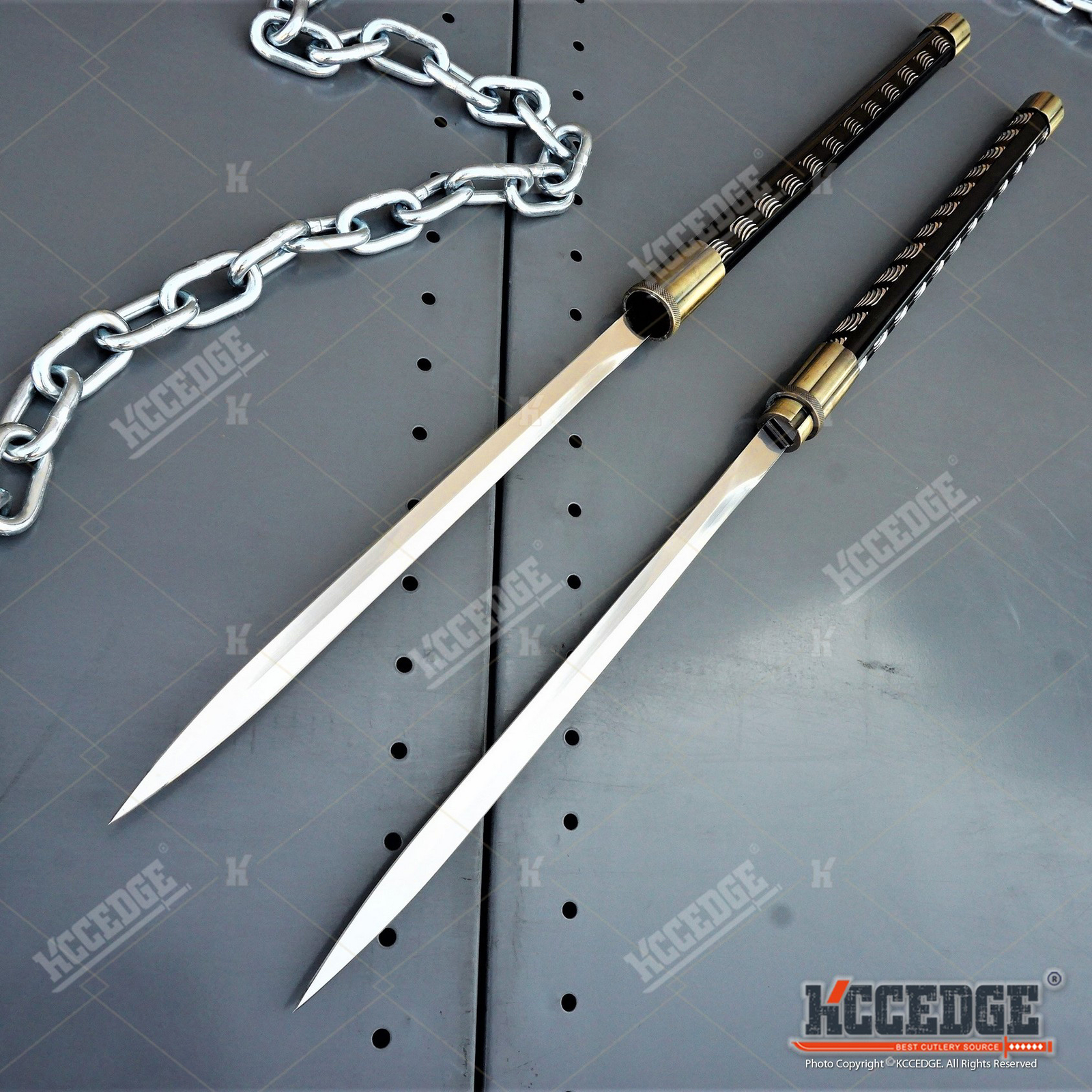 33" or 66" 2-in-1 CONNECTING DOUBLE BLADE NINJA SWORD Samurai Spear ...