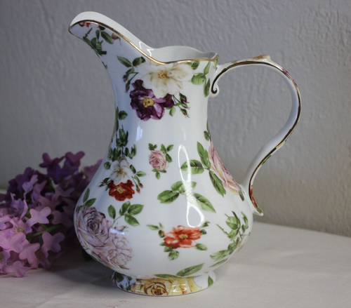 Vintage Royal Danube Fancy Flower Floral Pitcher Victorian Roses Gold ...