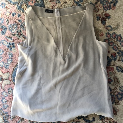 Akris Soft Gray Silk chiffon mesh V-neck Sleeveless Blouse Top Size 10 ...
