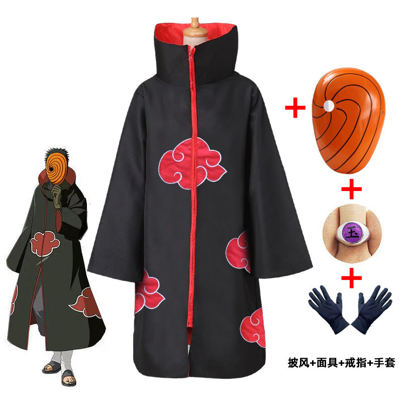 Japanese Ninja Anime Naruto Obito/Tobi Costume with Akatsuki Cloak Mask ...