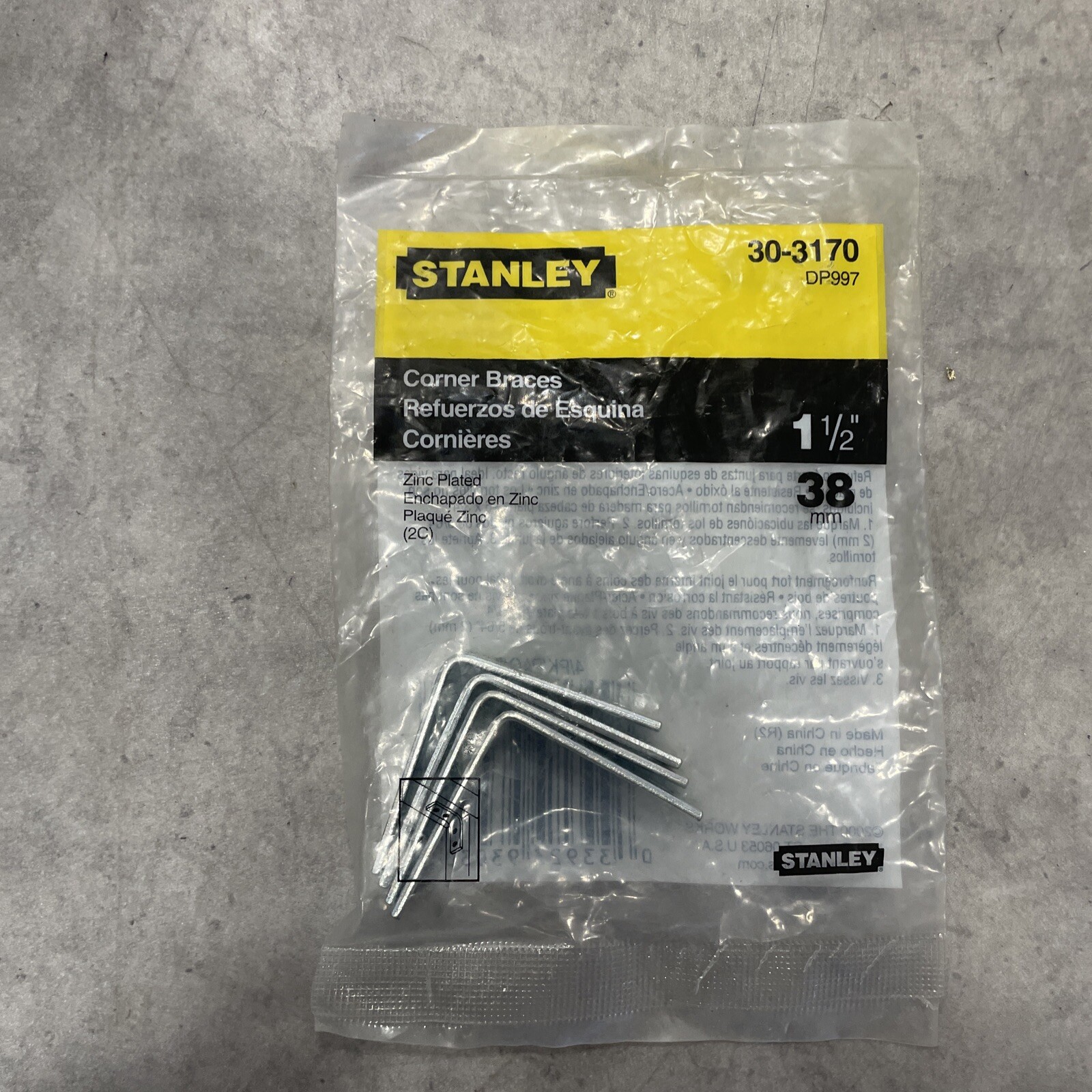 Stanley Zinc Plated Steel Mending Mounting Corner Braces 1 1/2" (4pk ...