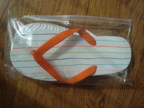 IKEA Flip Flops Beach Sandals Orange Striped Green Pears SOMMAR Size S ...