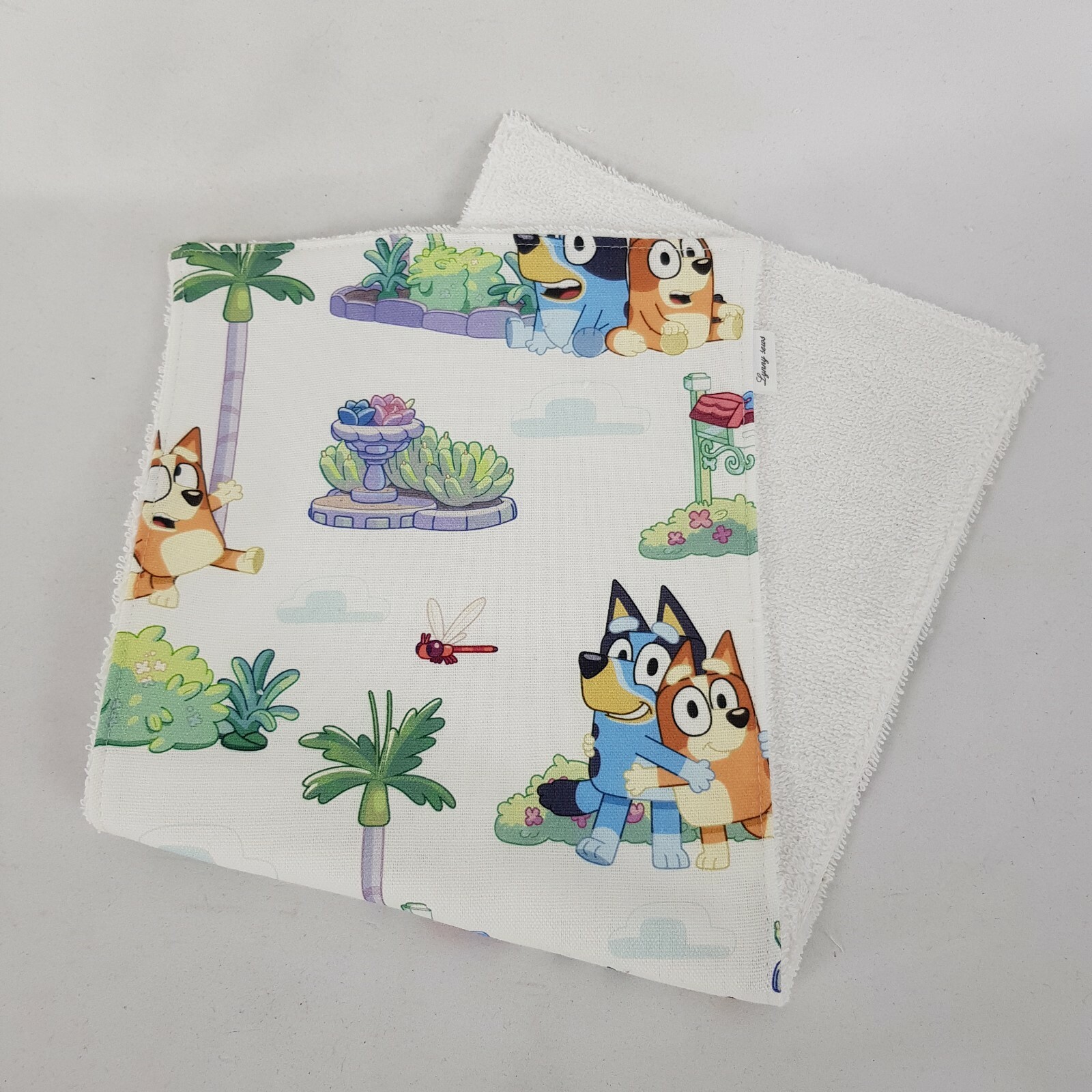 Baby Burp Cloths 3 Pack White Bluey Print 100% Cotton Towelling Backed ...