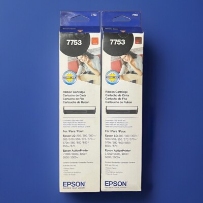 2x Genuine Epson 7753 Fabric INK Ribbon LQ200 300 300+ L1000 LQ500 ...
