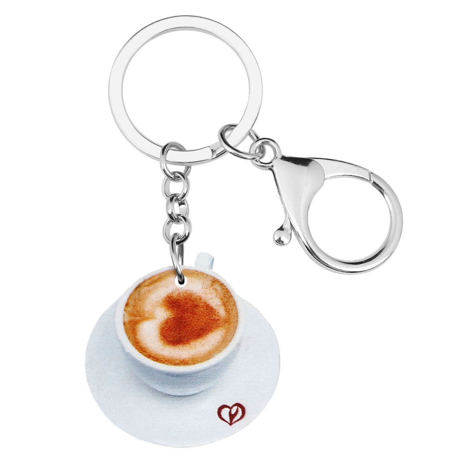 Acrylic Coffee Cup Spoon Keychains Car Purse Key Ring Party Jewelry Bag ...