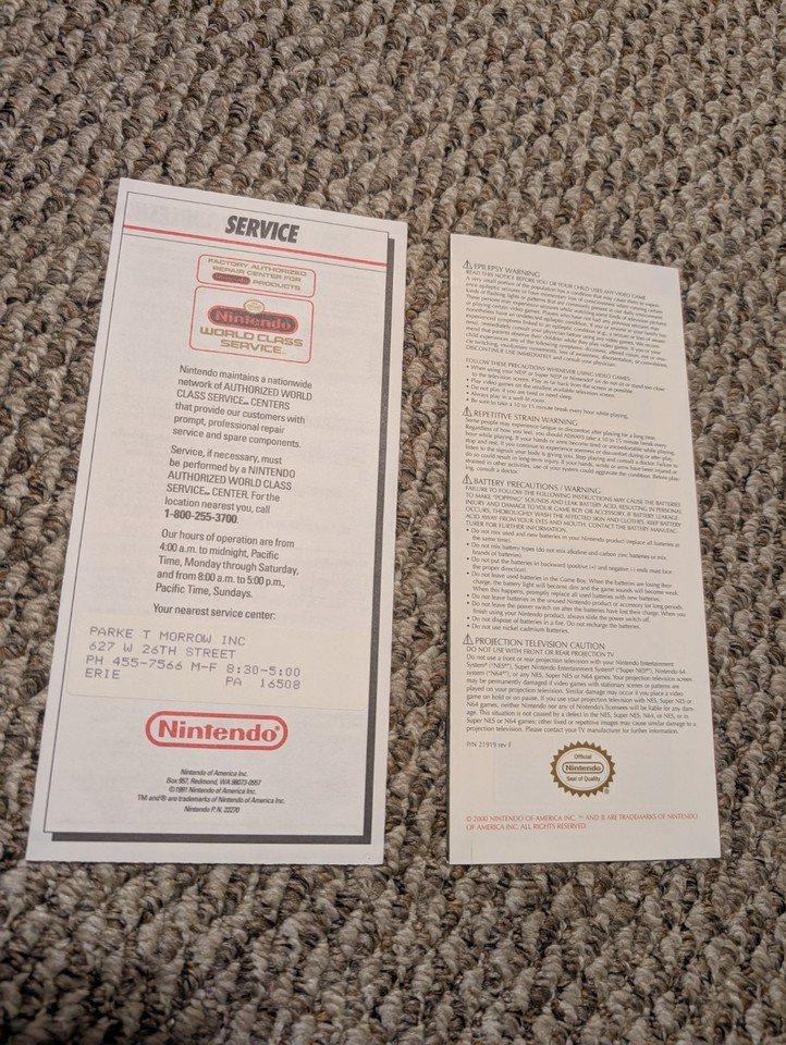 Nintendo NES NWC Service Center Brochure Pamphlet Mario Repair 1991 N64 ...