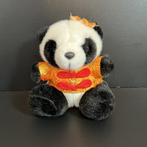 Vintage Black White Small Panda Bear Plush Stuffed Animal Oriental ...