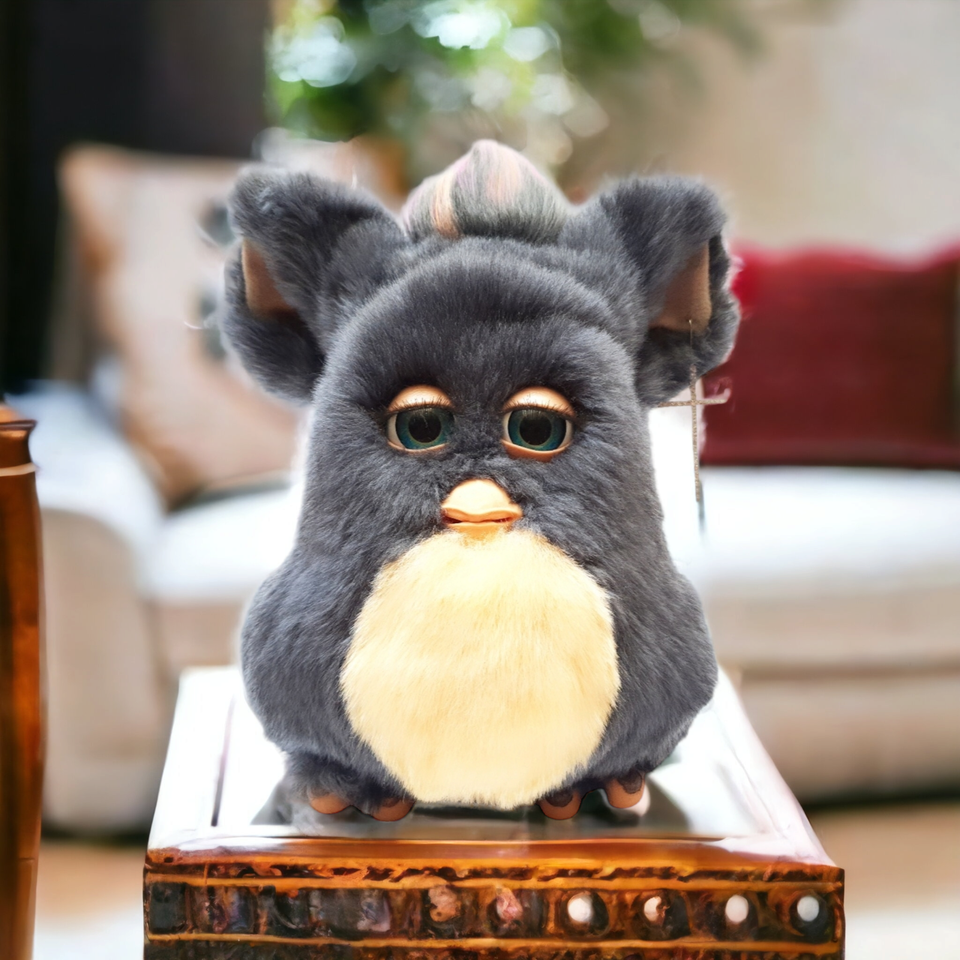 Furby 2005 Fiesta black emoto tronic model 59294 black fur blue eyes ...