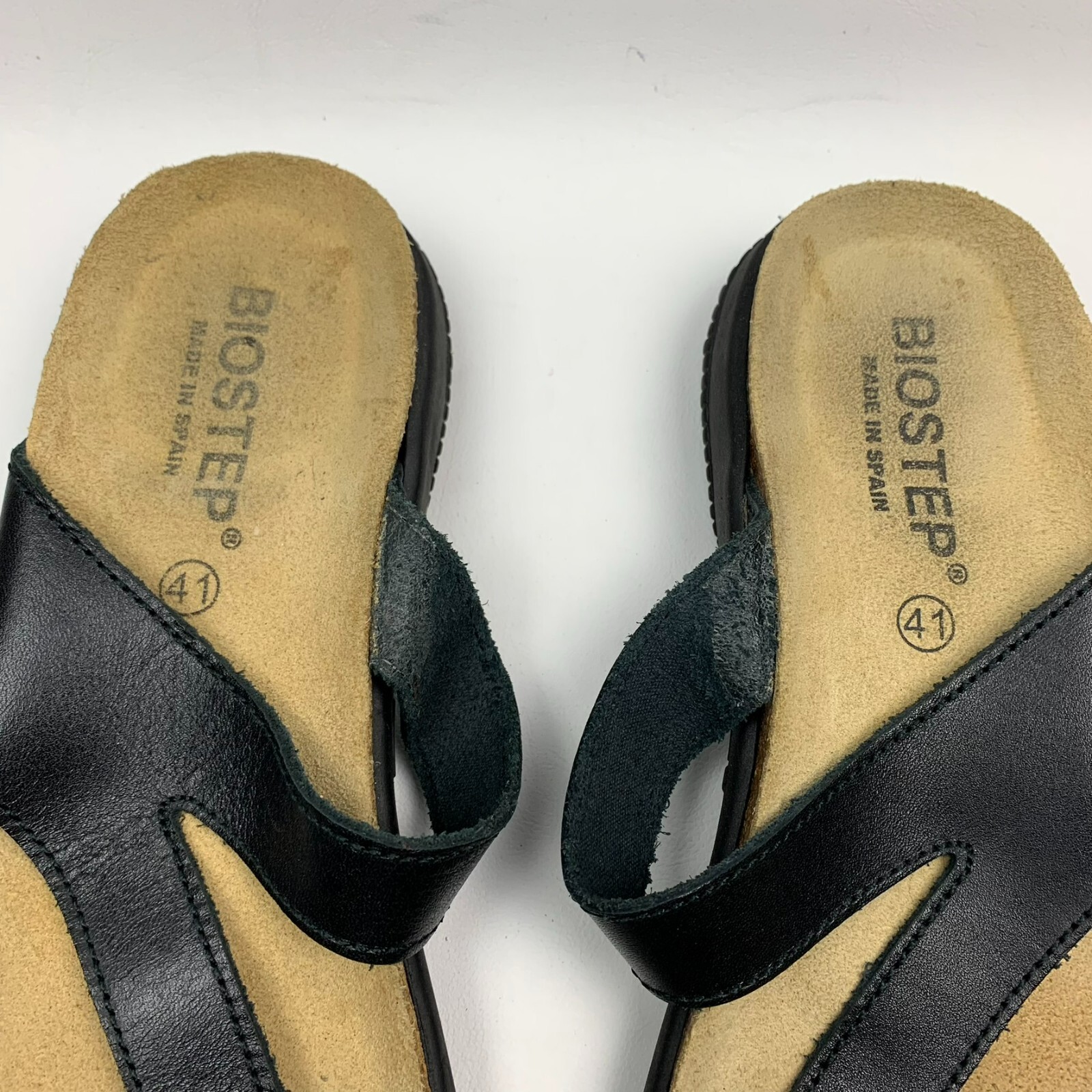 BioStep Sandals Black Leather Toe Loop Slide Flats Si… - Gem