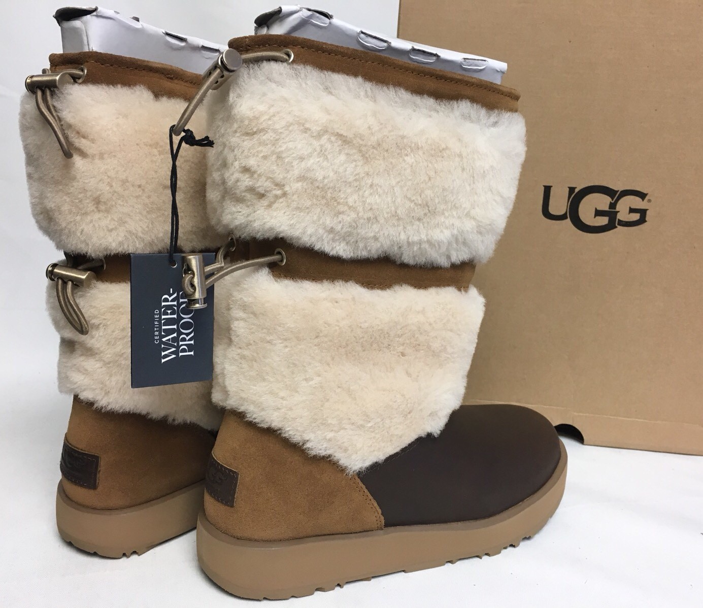UGG Australia REYKIR CHESTNUT LEATHER SHEEPSKIN WATERPROOF BOOTS sizes ...