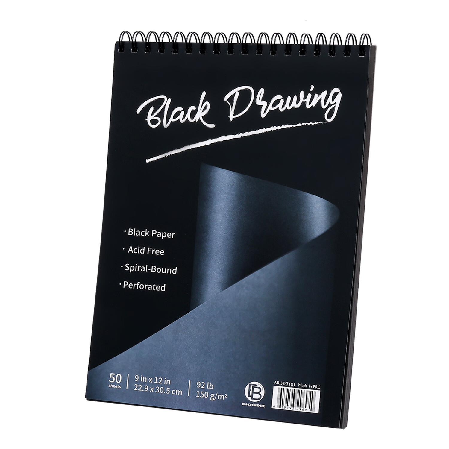 Bachmore Black Sheets Sketchpad 9X12 Inch (68lb/100g) Top Spiral Bound ...