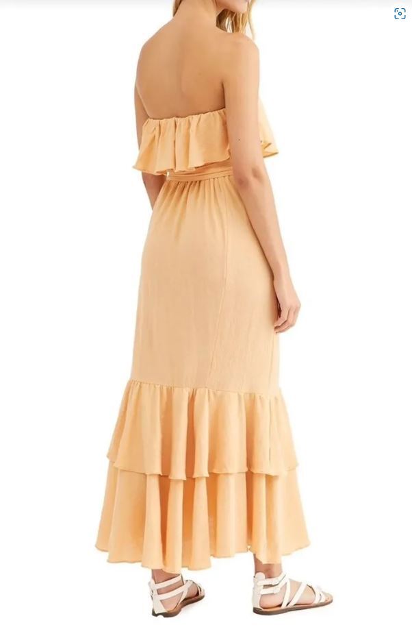 NWT Free People Tavia Dress Sweet Mimosa Cotton Gauze Strapless Ruffle ...