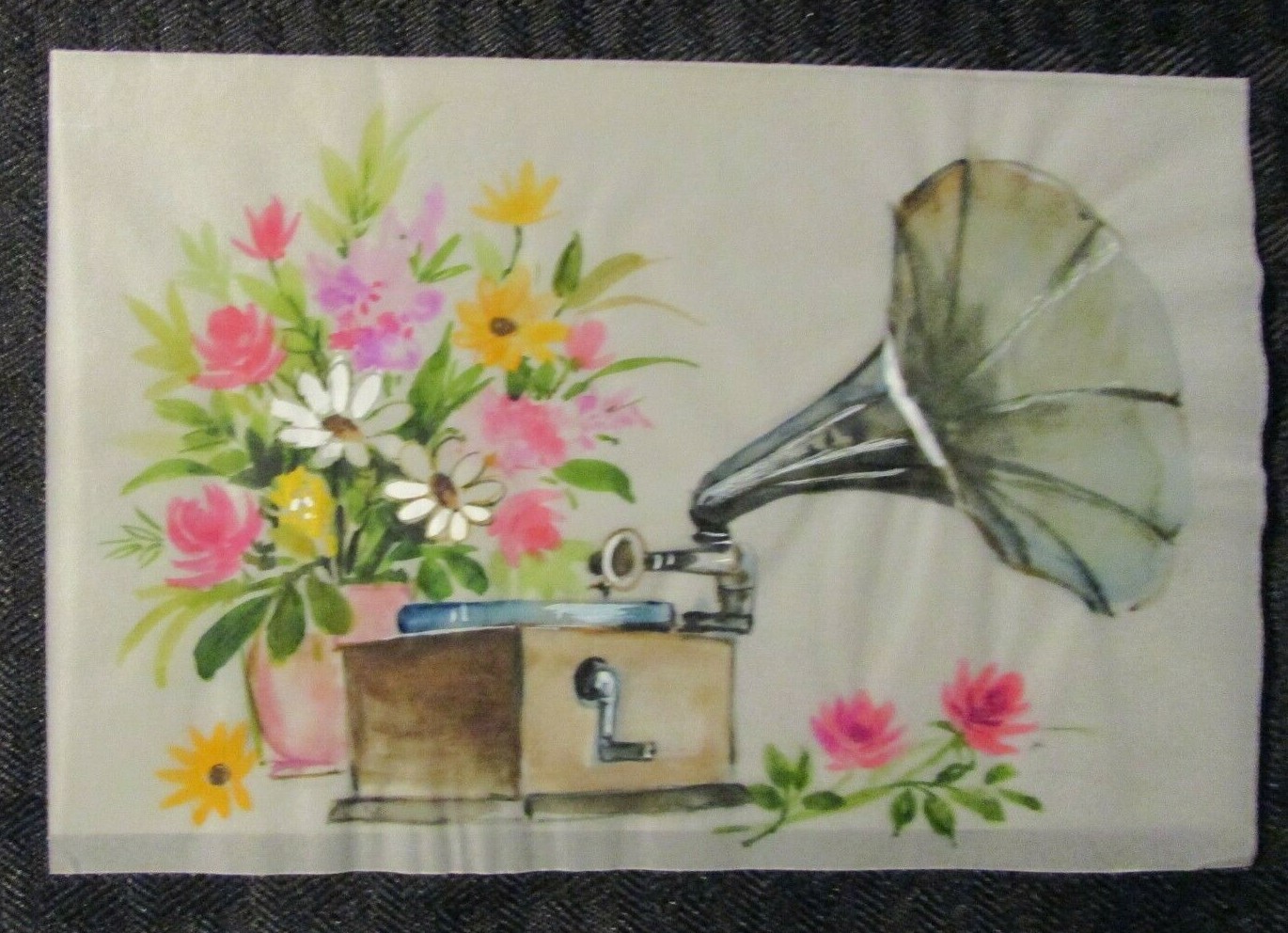 PHONOGRAPH with Flowers 6x4" Original Greeting Card Art | eBay