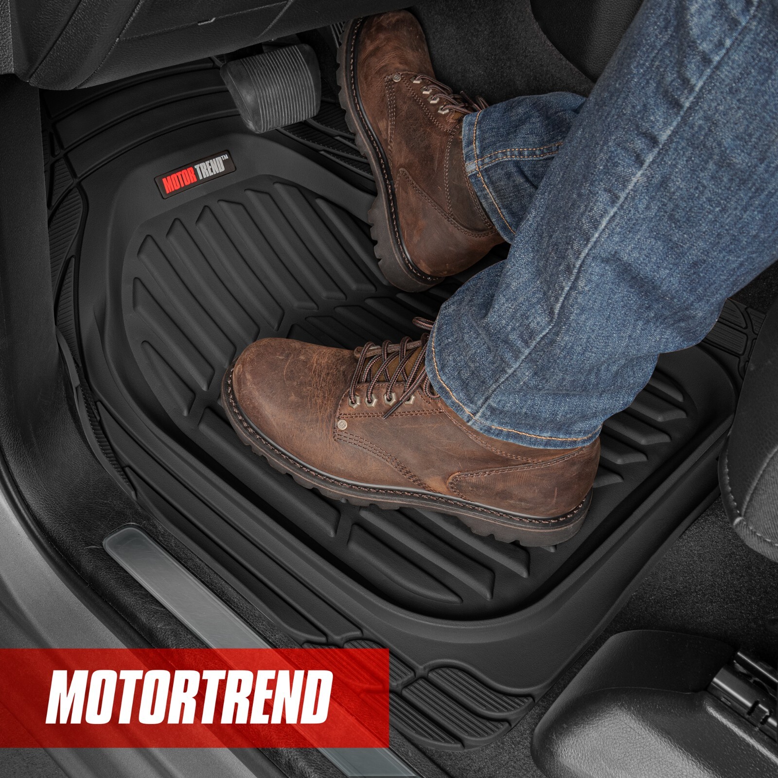 MotorTrend Deep Dish Rubber Floor Mats & Trunk Cargo Set Black Heavy ...