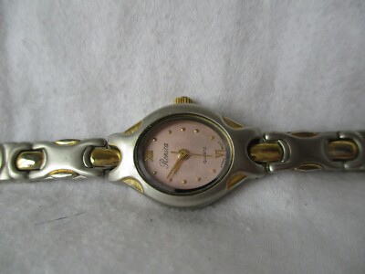 Ronica Watch Oval Shaped Pink Face Silver & Gold Two Toned Band Stylish ...