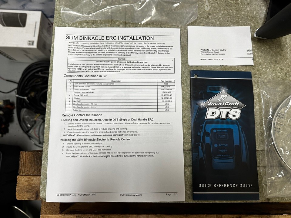 Mercury Outboard, Verado DTS Single Engine Binnacle Rigging Kit, P ...